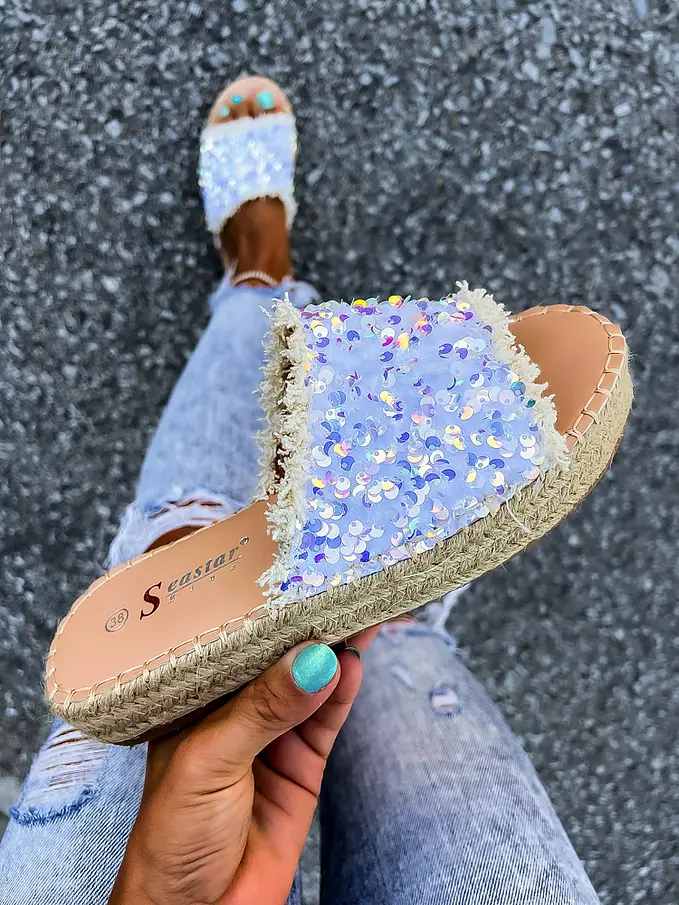 Flitteres fehér papucs NICKY | Starstyle.hu